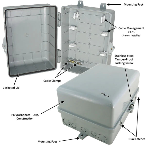 Altelix 12x9x7 IP66 NEMA 4X PC+ABS Weatherproof Utility Box with Hinge ...